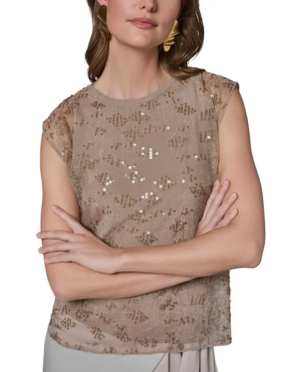 Donna Karan New York Sequin Overlay Top In Tuscan Green - 40% Off